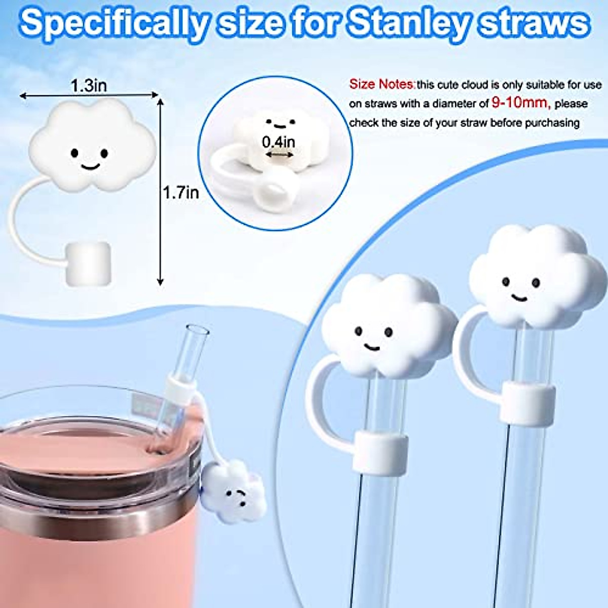 AIERSA Straw Cover for Stanley Cup,4Pcs Cloud Straw Covers Compatible with Stanley 30&40 Oz Tumbler with Handle,Silicone Straw Topper for Stanley Cups Accessories