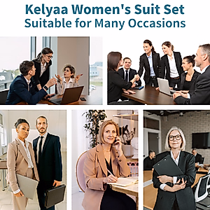 Kelyaa Women's 2 Piece Suit Lady 2 Button Notched Lapel Business Work Office Slim Fit Blazer Jacket Pants Set Black