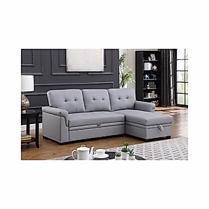 HomeStock Rustic Romance Synthetic Leather Upholstered Modern Sleeper Sectional Sofa with Storage Chaise, L-Shaped Living Room Sectional Couch with Tufting Black