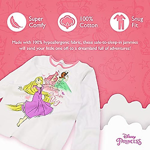 Disney Girls' Princess 6-Piece Snug-Fit Cotton Pajamas Set, DREAM BIG, 6