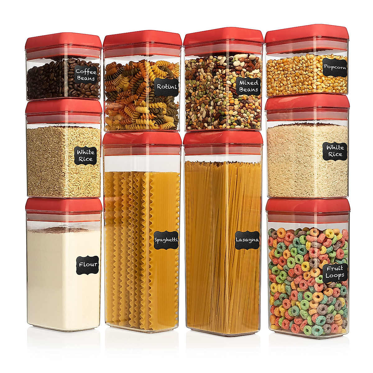 Airtight Food Storage Containers For Kitchen Organization 10 Pc - Food Canisters with Durable Lids, Labels & Marker - BPA Free For Pantry Organization & Storage: Cereal, Flour & Sugar Containers