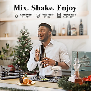 BARE BARREL® Mixology Bartender Kit Bar Set | 14-Piece Cocktail Shaker Set | Martini Barware Mixing Tools for Home Bartending | 35 Recipe Cards | Gift Set (28oz Boston Shaker, Jet Black/Black)