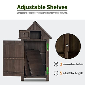 MCombo Outdoor Wood Storage Cabinet, Small Size Garden Cupboard with Door and Shelves, Outside Tools Shed for Patio (30.3"x21.2"x53.9") 0733 (Brown)