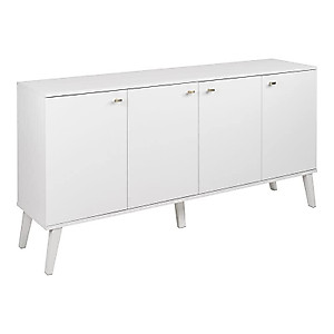 Prepac Milo Mid-Century 4 Door Buffet, 16" D x 64" W x 32" H, White