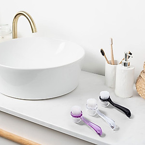 Facial Brush, Raploy 3 Pack Manual Exfoliating Face Brush Facial Cleansing Brush Face Brush Face Scrubber and Face Brush Cleanser Acrylic Handle for Massage Cleansing (Black,Clear,Purple)