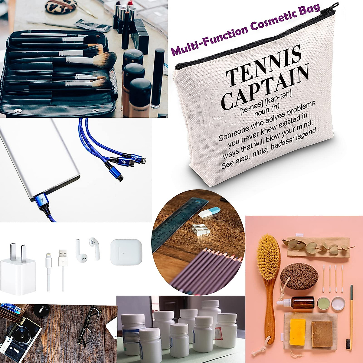 TSOTMO Tennis Captain Makeup Bag Gift Tennis Captain Definition Zipper Pouch Tennis Player Coach Gift Thank You Gift For Captain Tennis Lover Gift (TENNIS CAPTAIN)