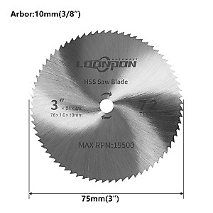 3 Inch HSS Circular Saw Blade 72T for Wood Plastic Metal Cutting with 3/8 Inch Arbor (1Pcs)