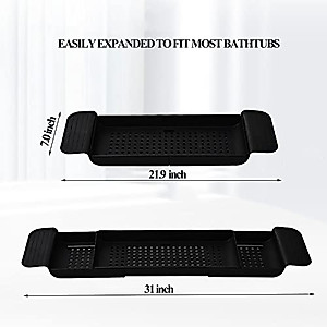 Black Bathtub Caddy Tray, Expandable Bath Shelf, Adjustable Plastic Bathtub Caddy, Bathroom Tray, Bathtub Accessories & Bathroom Gadgets