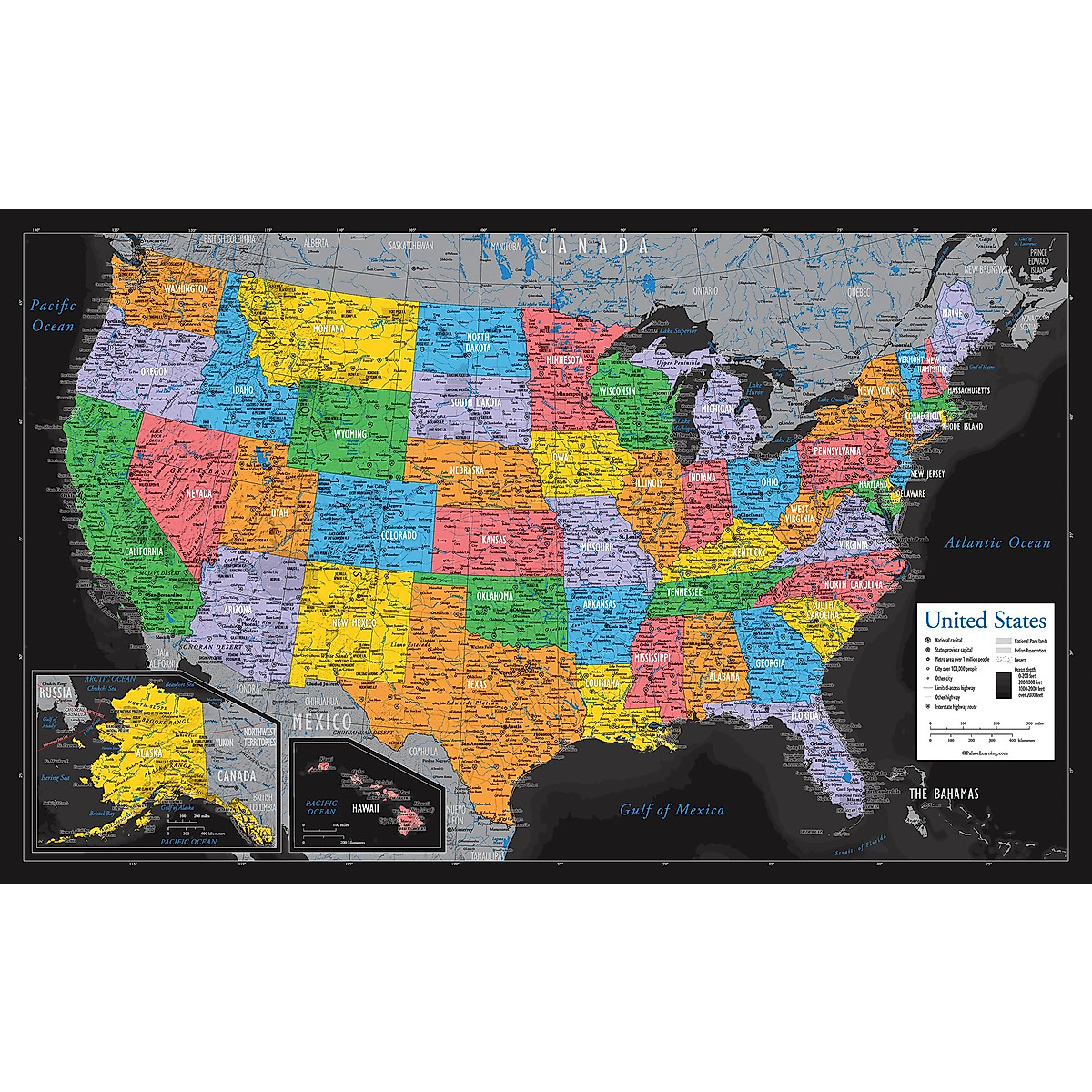 2 Pack - Laminated World Map & US Map Poster Set - Wall Chart Map of the World & United States - Made in the USA [Black]