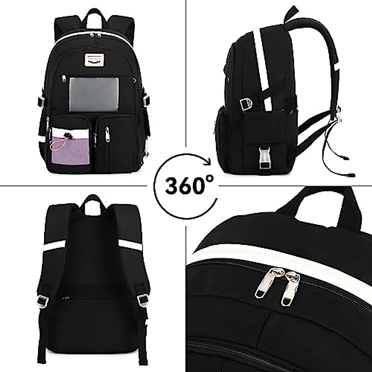 VIRTUREVI Girls Backpack for School Backapck for Teen Girls Waterproof School Bag BookBag for Girls Black