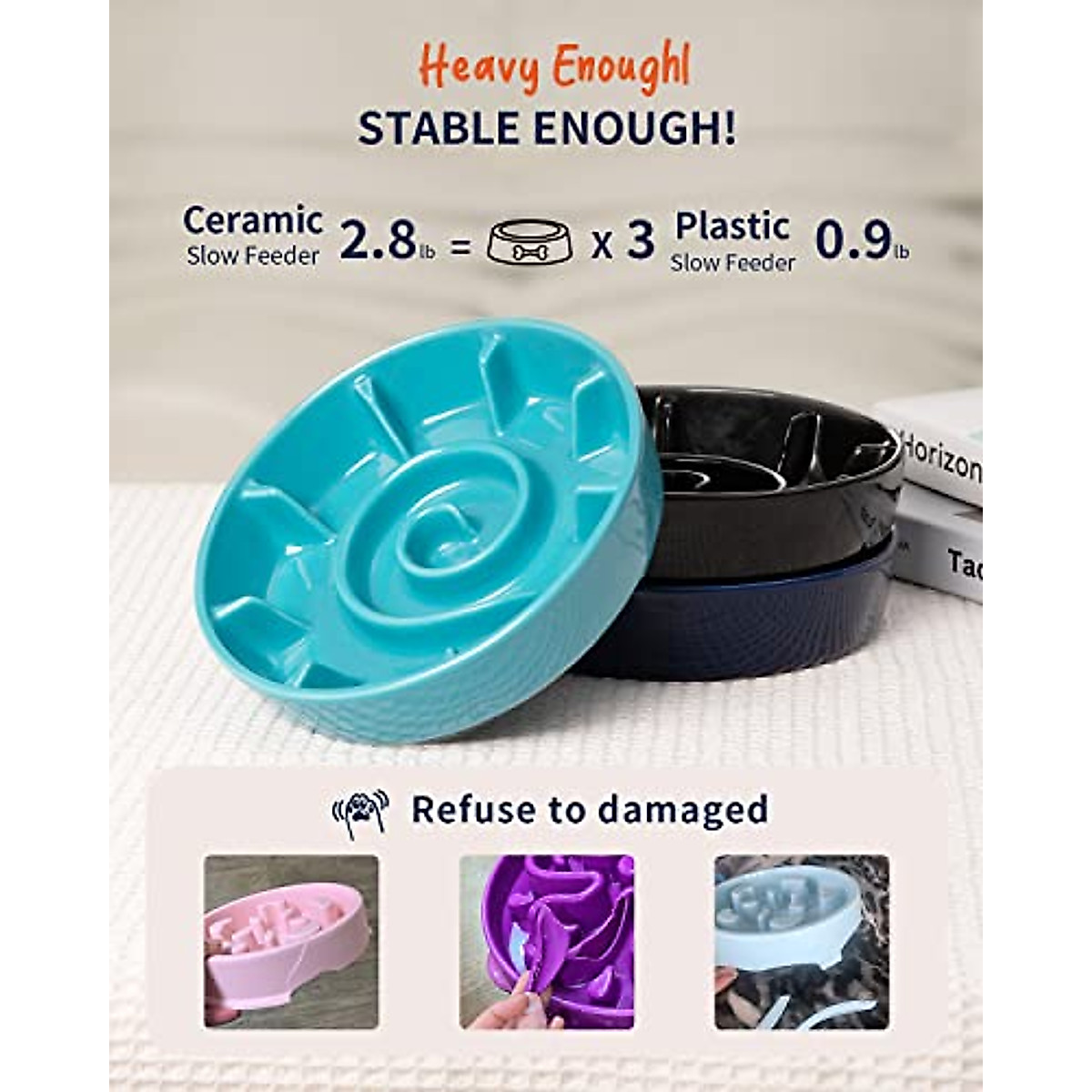 KOFPAR 2 Cup Ceramic Slow Feeder Dog Bowl, 8'' Slow Feeding Dog Dishes Medium Large Breed, Slow Eating Bowl for Fast Eater Anti-Choking Form Healthy Eating Habit, Puppy Puzzle Bowl Non-Slip Easy Clean