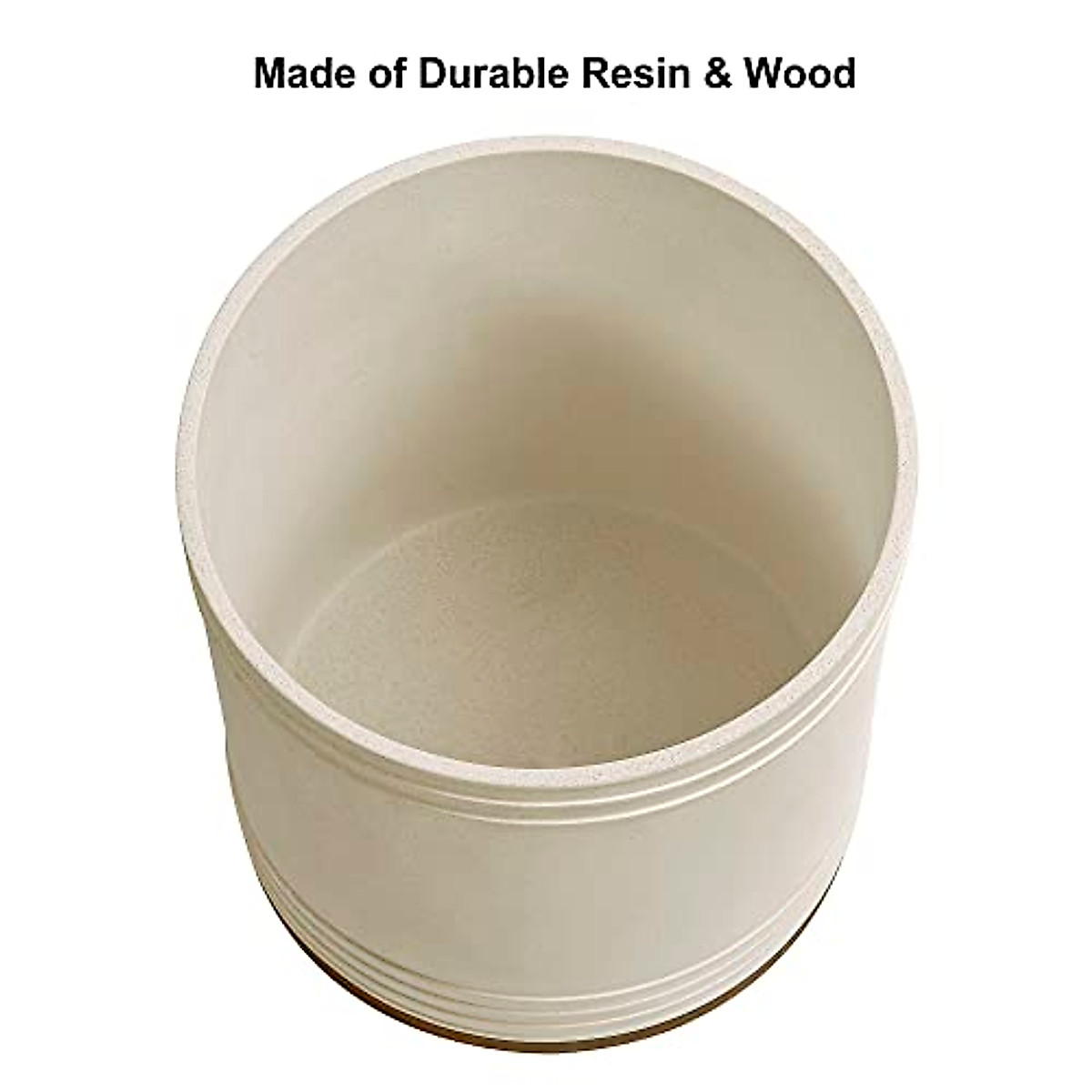 Allure Home Creation Marson Resin in Stone Finish with Natural Color Wooden Base Wastebasket 1.80 gallons