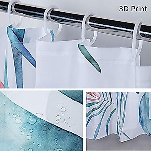 Tititex Tropical Pink Flamingo Shower Curtain with Hooks, Teal Palm Leaves Modern Style Waterproof Fabric Bathroom Decor Set 71X71 Inch