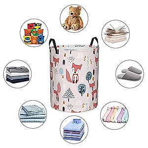 Fox Pink Laundry Hamper Collapsible Laundry Baskets with Handles Dirty Foldable Clothes Basket Easy Carry Laundry Bag Round Storage Basket for Bedroom Toy01