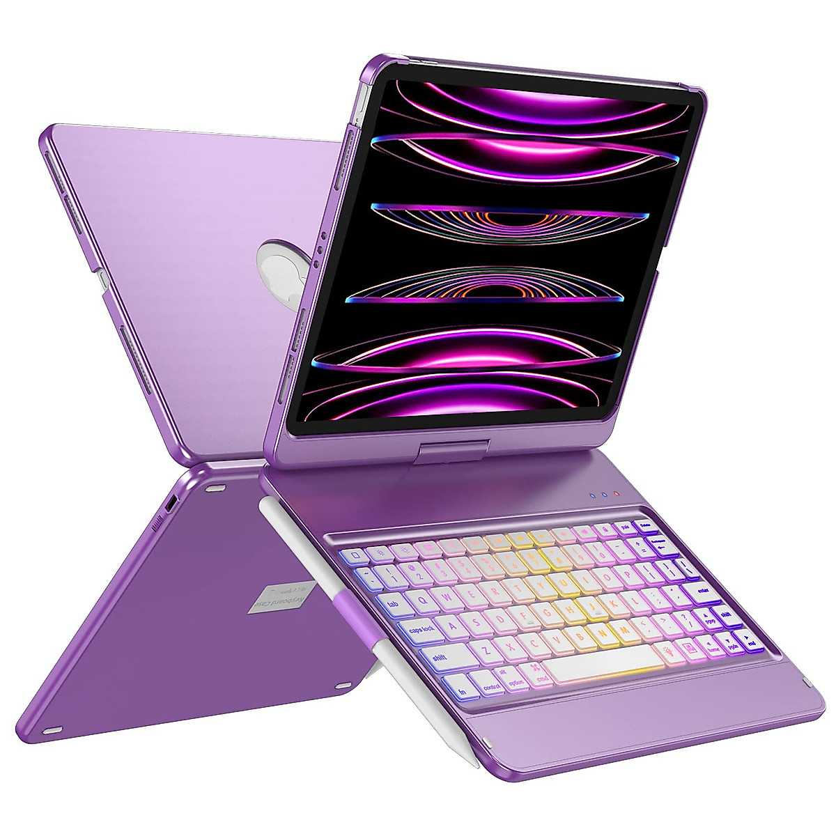 GGH Keyboard Case for iPad Pro 11 inch (4th/3rd/2nd/1st Gen),iPad Air 5th/4th Generation Case with Keyboard 10.9 inch,10 Color Backlight Bluetooth Keyboard with Pencil Holder,360° Rotatable Screen