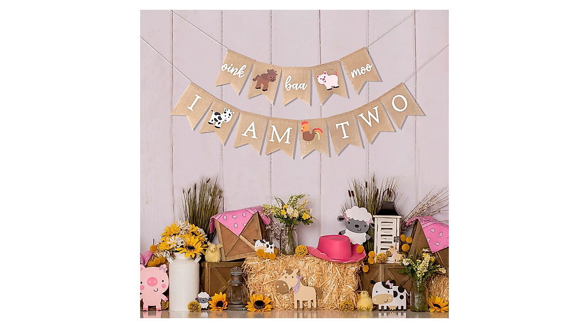 Oink Baa Moo I Am Two Banner - Perfect for 2nd Birthday