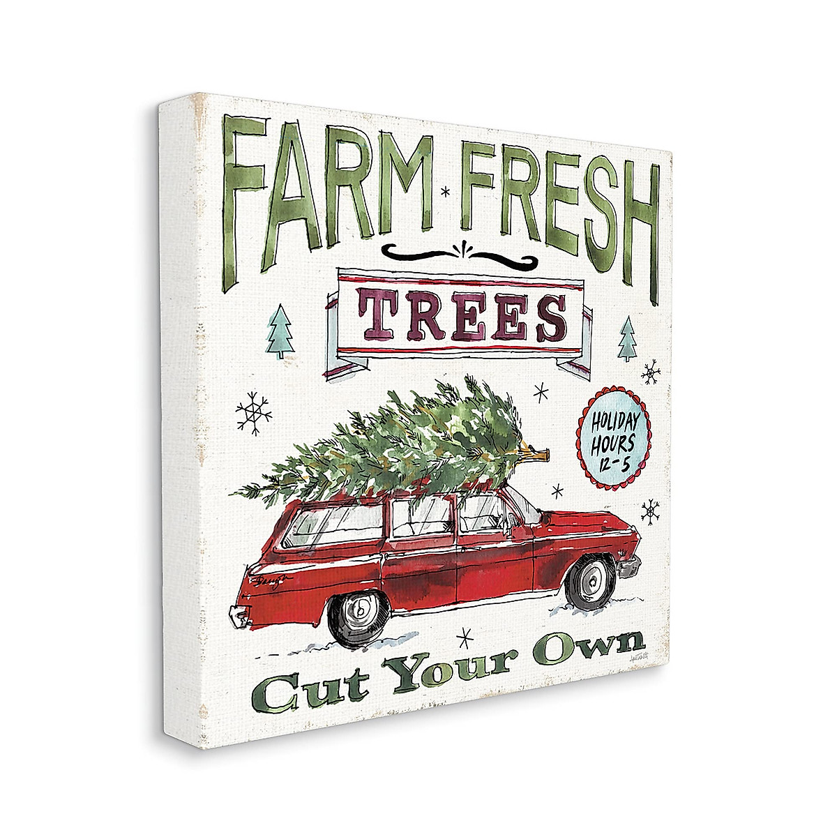 Stupell Industries Farm Fresh Trees Vintage Christmas Advertisement Station Wagon, Designed by Anne Tavoletti Canvas Wall Art, 24 x 24, Off- White
