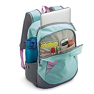 High Sierra Outburst 2.0 Carry-On Daypack Book Bag with Padded Laptop Tablet Sleeve, 360 Degree Reflectivity, Fits Most 15.6" Laptops, 28L, Sky Blue/Iced Lilac