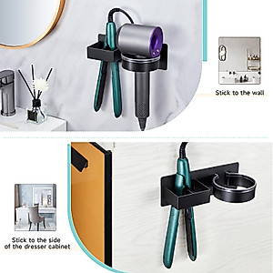 Hair Dryer Holder Wall Mounted, Black Blow Dryer Holder, Stainless Steel Hair Tool Organizer for Hair Straightener Holder, Adhesive Hairdryer Holder Storage Curling Iron Holder for Bathroom Salon