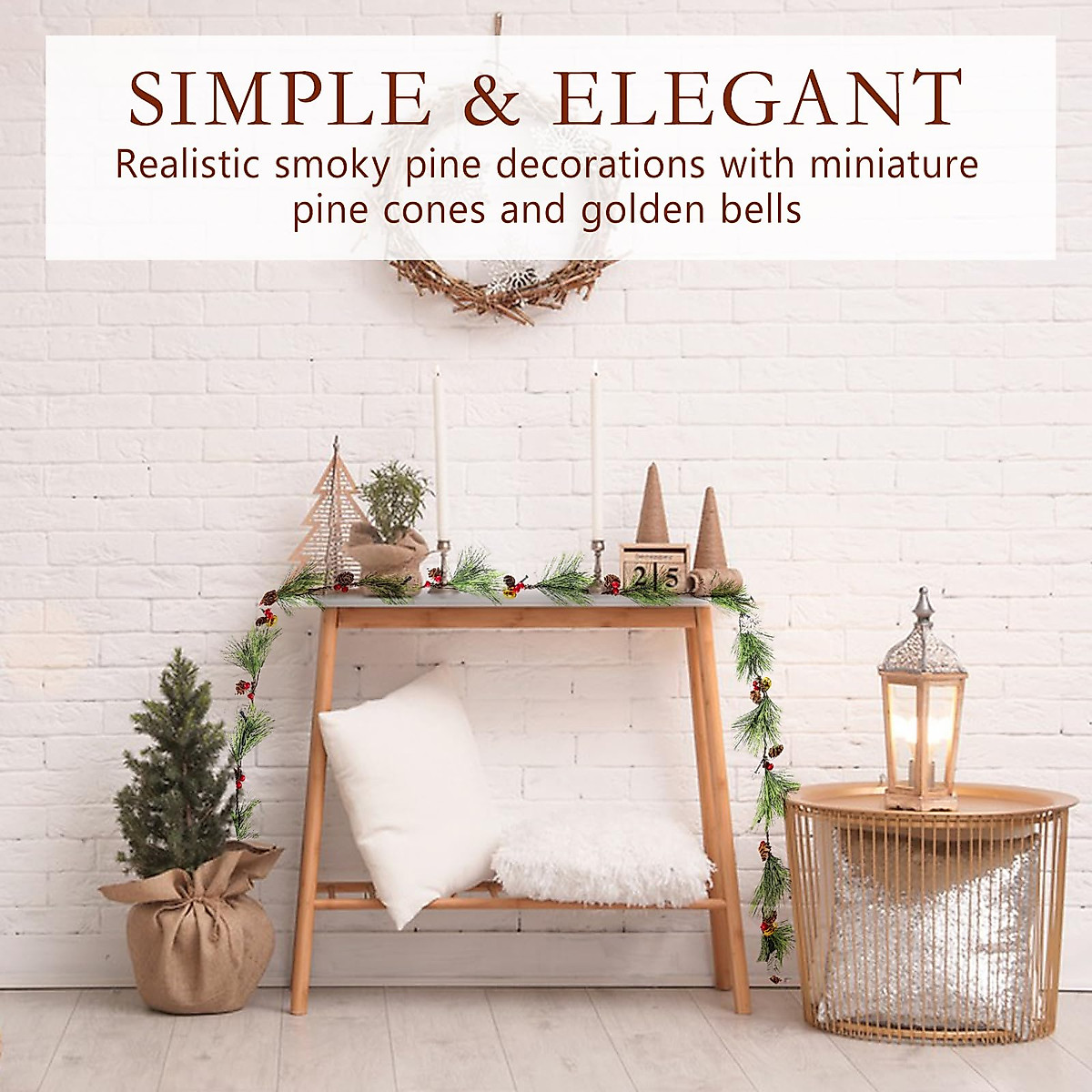 Christmas Garland with Lights, Pre-lit 6 Feet Natural Christmas Smokey Pine Garland, Rustic, Used to Decorate Rooms, Fireplaces, Chandeliers, Stairs