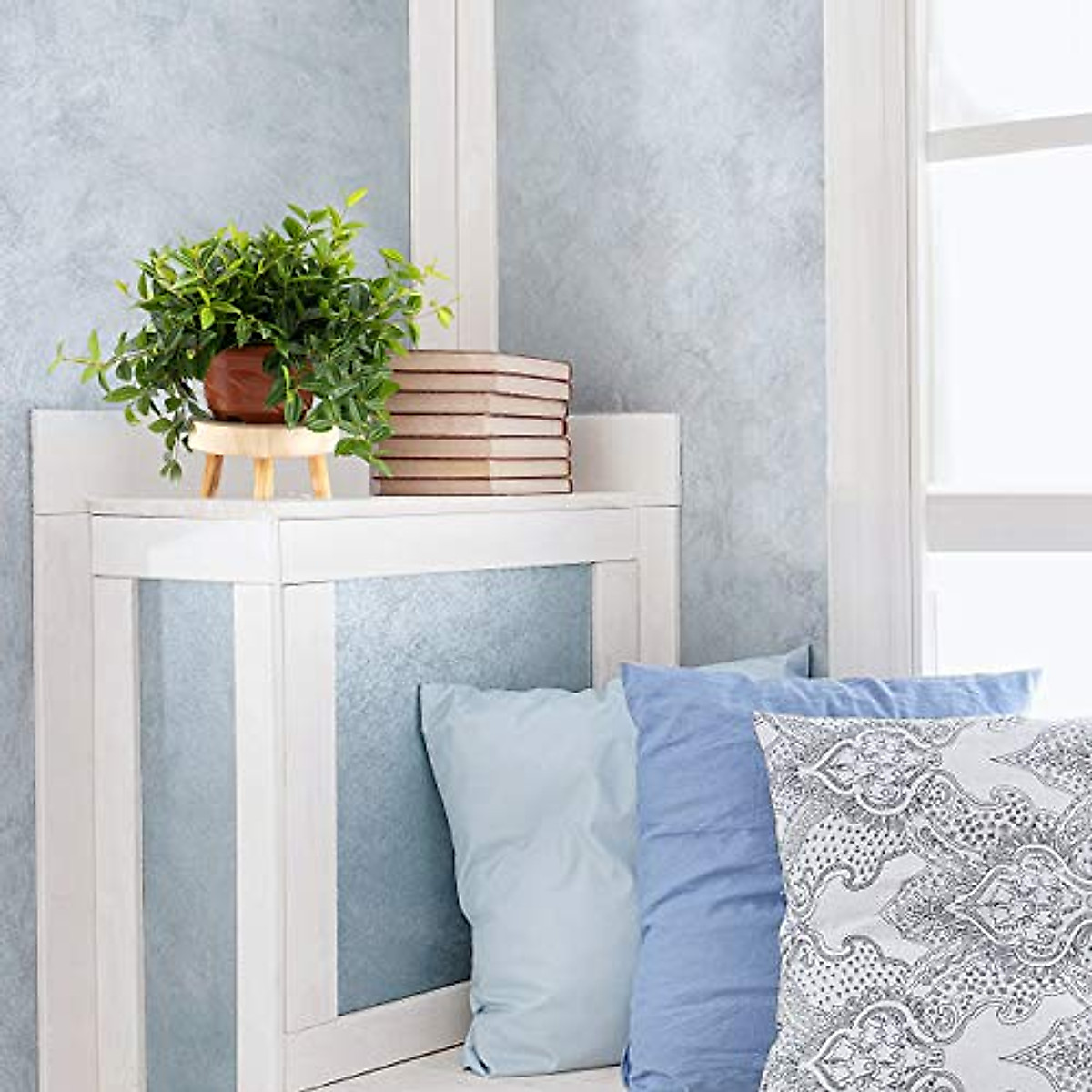 ANPHSIN Pack of 2 Mini Wooden Stool Display Stand- Round Decorative Flower Shelf Bonsai Rack Garden Plant Pot Riser Holder Modern Plant Stand with Wood Grain for Indoor Outdoor Home Decoration (S, M)