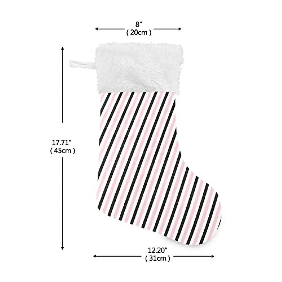 Kigai Christmas Stockings Pink Black Stripe Large Candy Stockings Stuffers Kids Cute Xmas Sock Decorations 1PC for Home Holiday Party 12" x18"