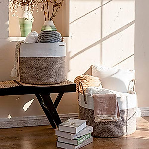 Goodpick Large Cotton Rope Basket (Set of 2)-Blankets Towels Clothes Laundry Hamper