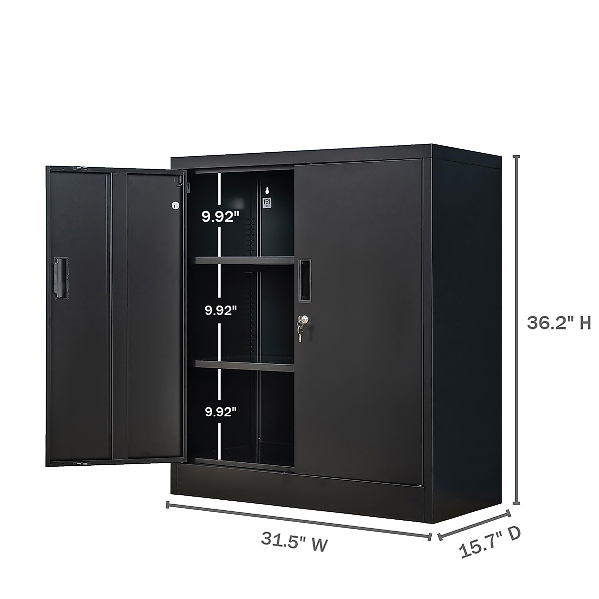 iDEKAI Metal Storage Cabinet with Lock, 36" Garage Storage Cabinets with 2 Lockable Doors and 2 Adjustable Shelves,Tall File Cabinet, Tool Cabinet for Office,Home,Garage,Gym,School (Black)