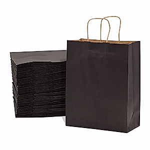 Black Gift Bags with Handles - 10x5x13 Inch 100 Pack Medium Kraft Paper Shopping Bags, Craft Totes in Bulk for Boutiques, Small Business, Retail Stores, Birthdays, Party Favors, Jewelry, Merchandise