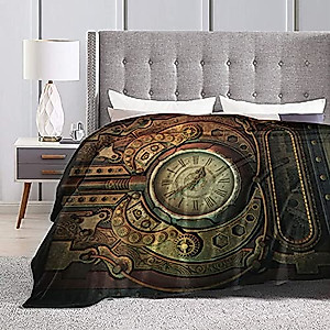 Gaseekry Blanket Clock Graphics Steampunk Fleece Flannel Throw Blankets for Couch Bed Sofa Car,Cozy Soft Blanket Throw Queen King Full Size for Kids Women Adults 80"X60"