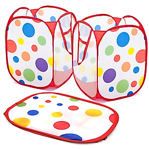 eWonderWorld 3 Piece Collapsible Fabric Hamper Pop up Laundry Basket Kids Polka Dot Theme Toy Storage Bin - Durable Hamper for Clothes and Toys, Basket for Nursery,Bedroom,Closet