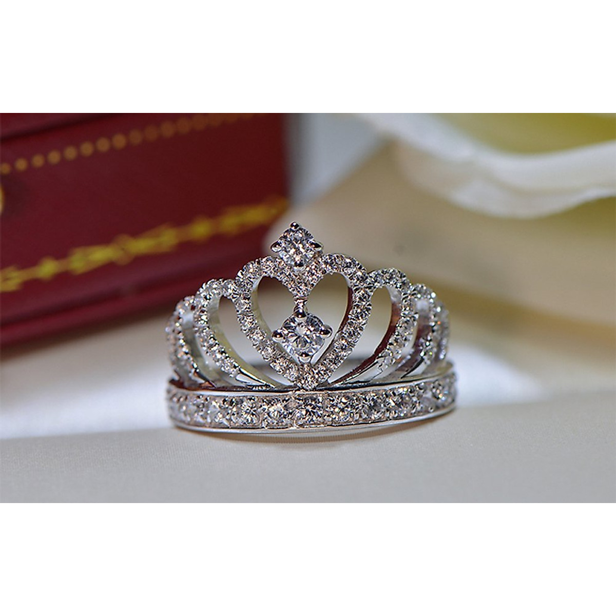 Tenfit 925 Silver Princess Crown Ring with CZ Inlaid Fashion Jewelry Engagement Wedding Ring for Women,Size 5