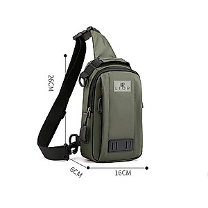 Lior Green Multipurpose Daypack with USB Port Shoulder Crossbody hiking Backpack with USB Charging - Travel-Friendly Sling Bag - for Men & Women