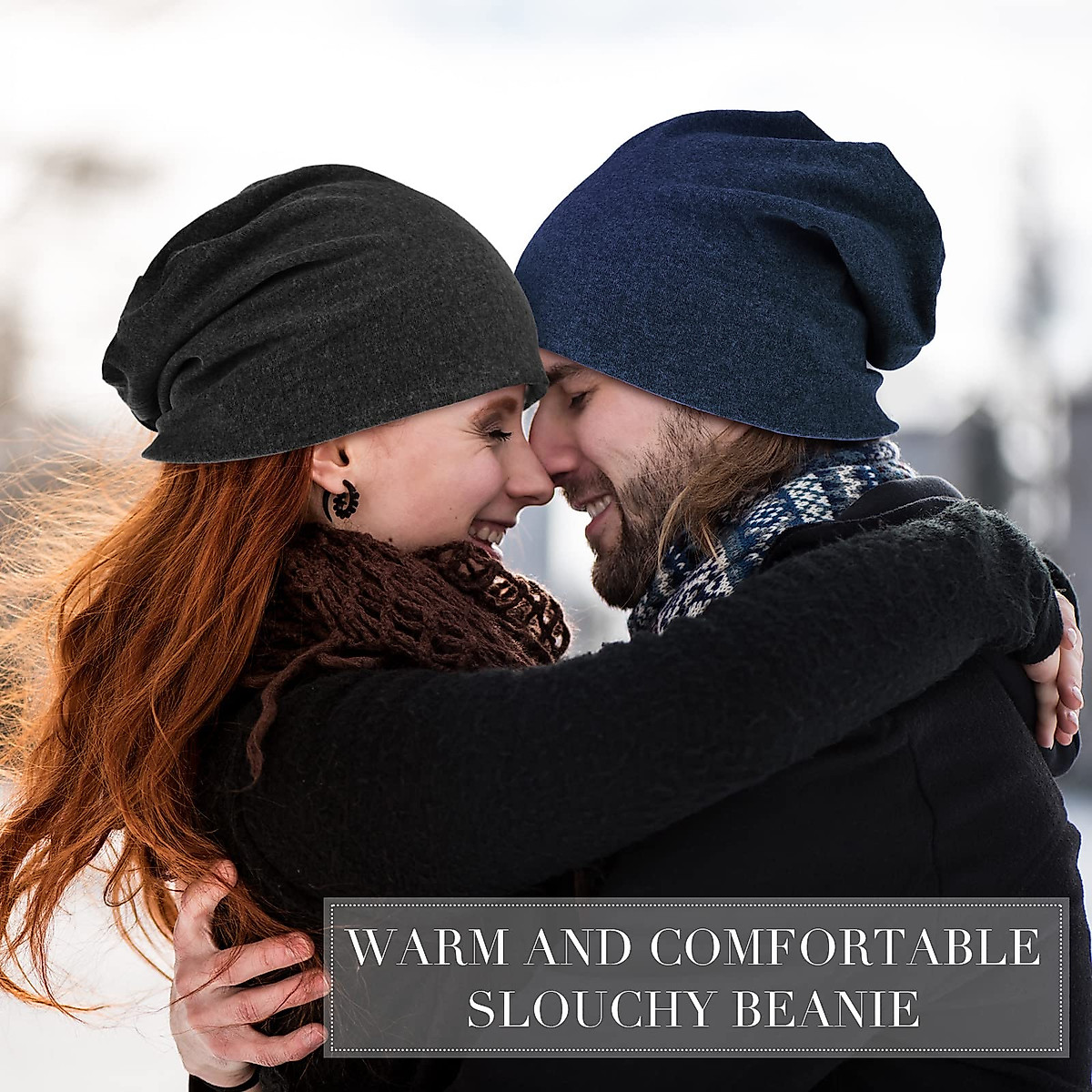 4 Pieces Slouchy Beanie Hat Sleeping Cap Baggy Skull Knit Sleeping Hat Headwear Head Wrap Cap for Men Women (Blue, Deep Gray, Black, Light Gray, Solid Color)