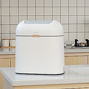 EMANE Motion Sensor Butterfly Lid Trash bin White Water Proof Golden Button for Office use, Kitchen, Bathroom Touchless Trash can