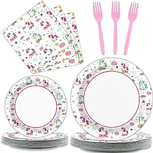 96 Pcs Unicorn Party Paper Plate and Napkins Pink Unicorn Birthday Baby Shower Party Paper Tableware Set Table Decorations Supplies for Party Favors 24 Guests