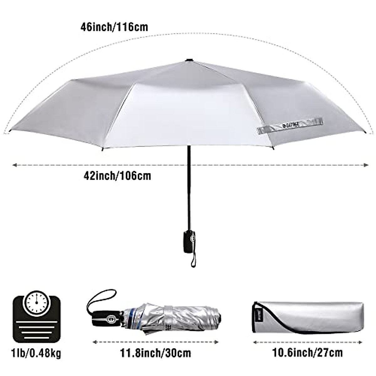 G4Free UPF 50+ UV Protection Large Travel Umbrella 46 Inch Auto Open Close Windproof Sun Blocking Umbrella (Lake Blue)