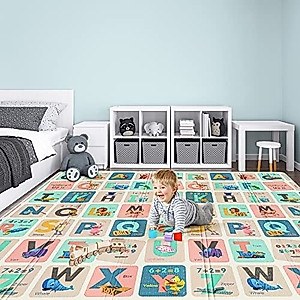 SANNI Baby Play Mat - Reversible, Foldable, Portable Extra Large Thick Foam Crawling Mat for Infants, Babies, Toddlers - Indoor & Outdoor Use, BPA-Free with Travel Bag (78"x71")