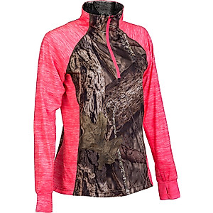 TrailCrest Women's Long Sleeve 1/4 Zip Camo Shirt – Moisture Wicking, 4 Way Stretch – Perfect Outwear and Fitness Apparel