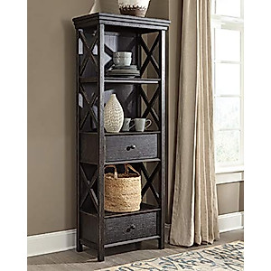 Signature Design by Ashley Tyler Creek Farmhouse 75" Display Cabinet or Bookcase with Drawers, Almost Black