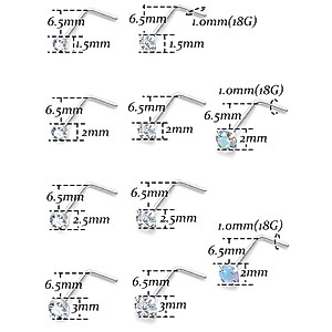 Vsnnsns 18G Opal Nose rings L Shaped Nose Studs Surgical Stainless Steel 1.5mm 2mm 2.5mm 3mm CZ Nose Rings Studs Silver Nose Rings for Women Men Girl Nose Nostrial Piercing Jewerly CZ Opal 2MM 16Pcs