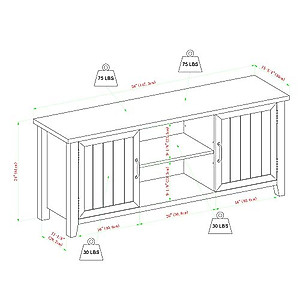 Walker Edison Buren Classic Grooved Door TV Stand for TVs up to 65 Inches, 58 Inch, Grey Wash