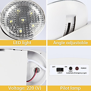 YBENWL LED Emergency Light, Two Head Adjustable Commercial Emergency Lights Hardwired Exit Lighting Fixtures, 200lm Plug in LED Bulb for Business Home Emergency