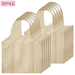 DIOMMELL 10 Pack Reusable Grocery Bags Extra Large Super Strong Heavy Duty Shopping Tote Bags with Reinforced Handles, Beige