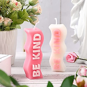 Coume 2 Pieces Aesthetic Shaped Candles Wavy Word Candle Atmosphere Trendy Minimalist Inspirational Soy Wax Geometric Scented Encouragement Gift for Home Christmas Birthday Office (Warm) White,Pink