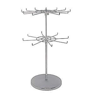 ARIOLUXE Countertop Heavy Duty Metal Rotating Adjustable 2 Tire Spinner Display Stand Rack, Height Adjustable Rotating Jewelry Organizer stand, Chrome Coated Steel(Silver), Comes with 2 Sign Holders