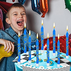 Conelist 12 Pcs Blue with Gold Ring Print Themed Birthday Candles Blue Gold Candle Cake Topper Cartoon Characters Themed Birthday Candles Blue and Golden Ring Prints Party Supplies for Boys Girls