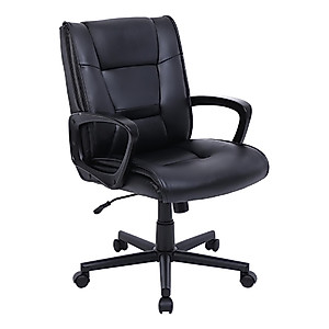 Realspace® Rezzi Vegan Leather Mid-Back Manager Chair, Black
