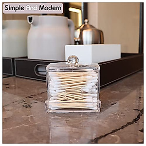 Qihomy Square Cotton Swab Storage Container - Transparent Apothecary Jars With Lids Unbreakable Cotton Ball Qtip Holder With 2 Types Take Out Ways Bathroom Canisters Jars