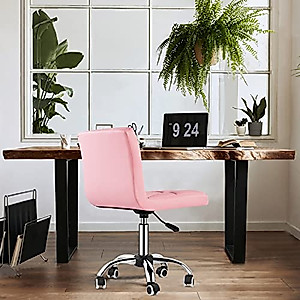 COSVALVE Armless Desk Chair Set of 2, Low Back Swivel Office Chair, Adjustable Task Chair with Rolling Wheels and Diamond Pattern, for Home Computer Barber, 2-Pack, Pink